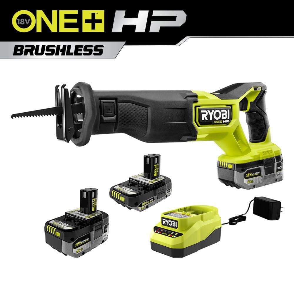 RYOBI 18-Volt ONE+ Cordless Brushless Reciprocating Saw Kit with Wood ...