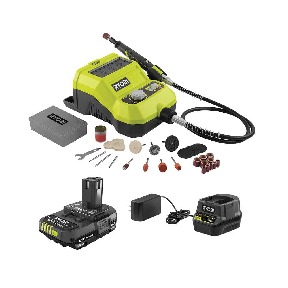 RYOBI 18-Volt ONE+ Cordless Rotary Tool Kit with 1.5 Ah Battery & Char ...