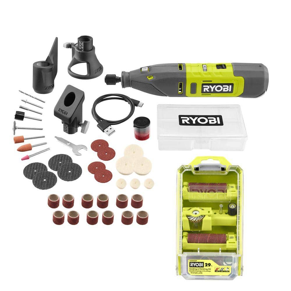 RYOBI 12V Cordless Rotary Tool Kit with Rotary Tool 29-Piece Sanding a ...