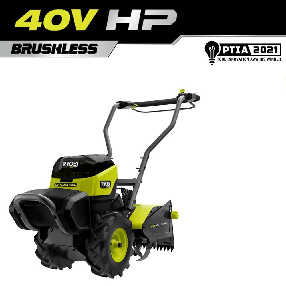 RYOBI 40V HP Brushless 18 in. Battery Powered Rear Tine Tiller (Tool O ...