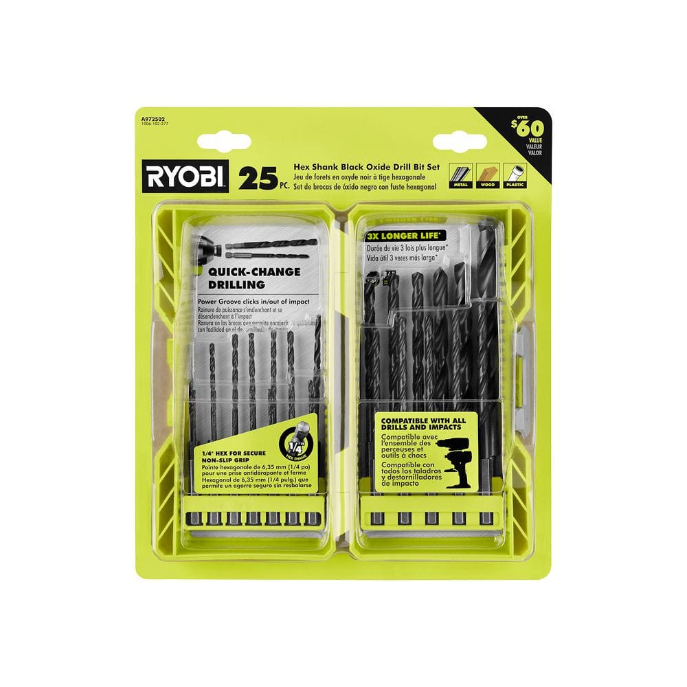 RYOBI Black Oxide Hex Shank Twist Drill Bit Set (25-Piece) – Super Arbor