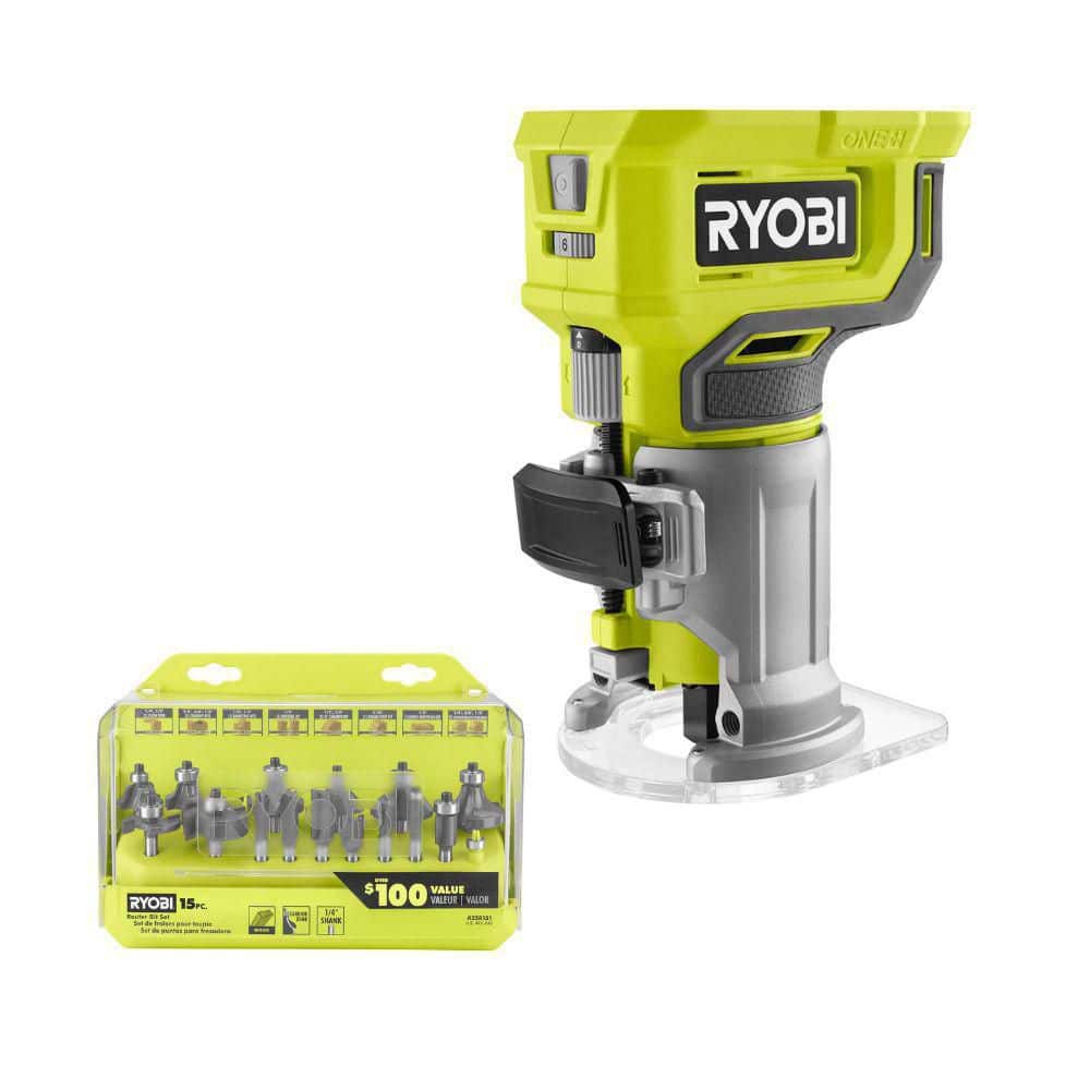 RYOBI ONE+ 18V Cordless Compact Fixed Base Router (Tool Only) with Sha ...
