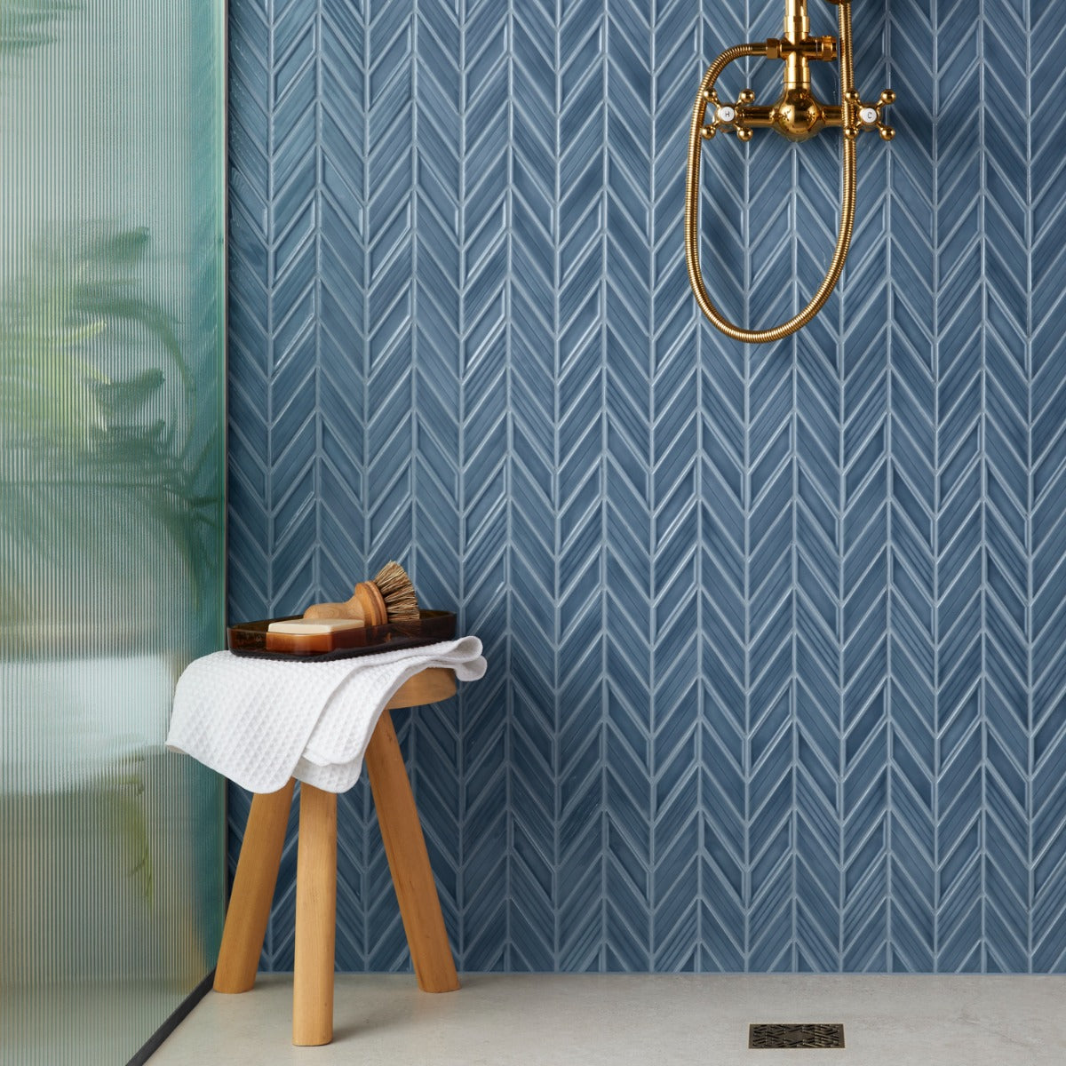Brookline Chevron Coastal Blue 1x5 Glossy Ceramic Mosaic Tile – Super Arbor