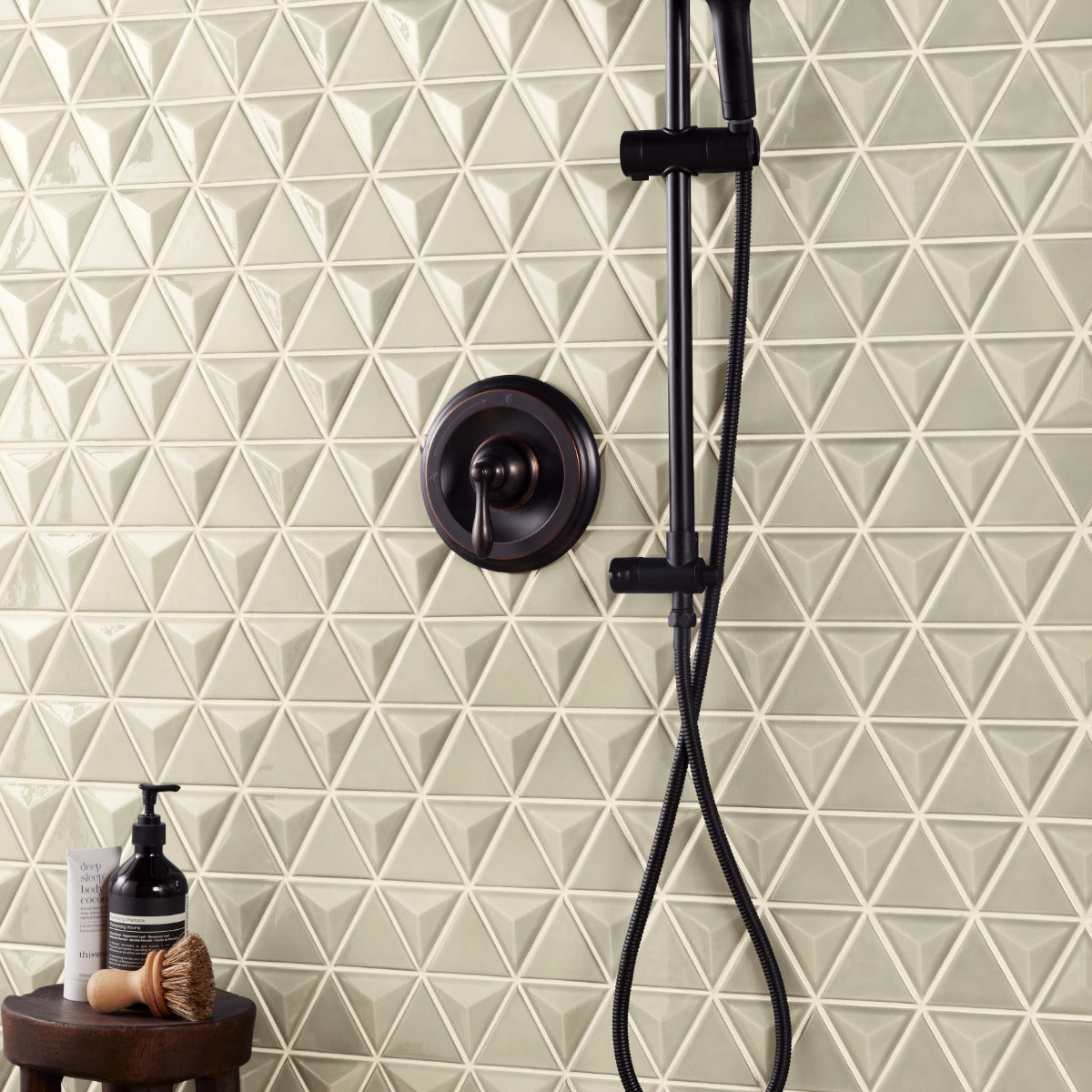 Brookline Triangle Celadon Green 4" Glossy Ceramic Mosaic Tile by Lux ...