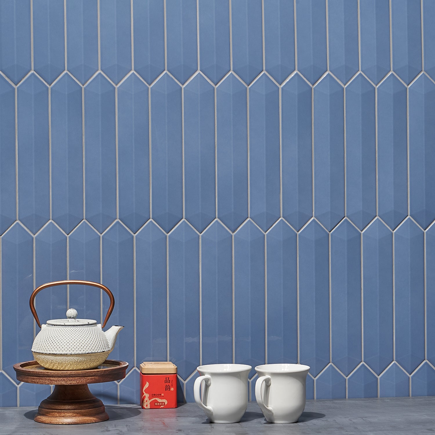 Kent Marine Blue 3D Picket Polished Ceramic Wall Tile - Lux Tile ...