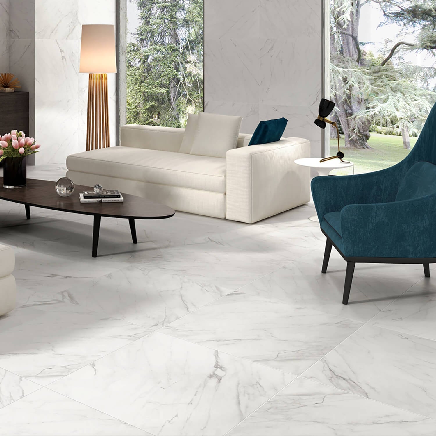 Belvedere Bianco Marble Look Porcelain Tile 30x30 - Lux Tile – Super Arbor