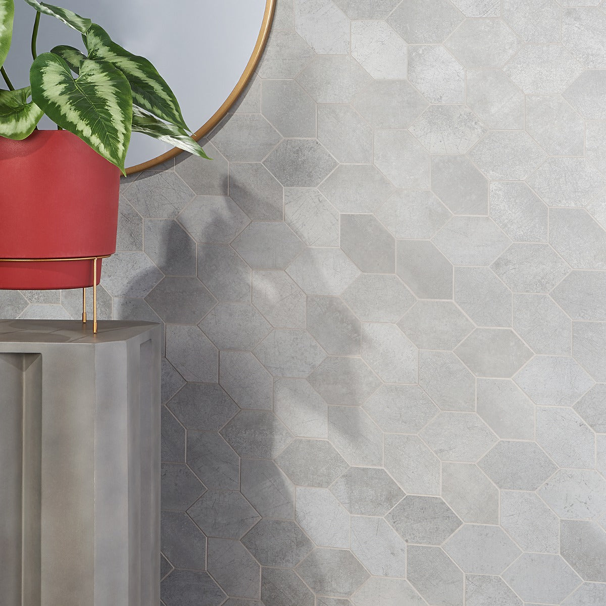 Bond Nimbus Silver Foliage Hexagon Matte Porcelain Mosaic Tile - Lux T ...