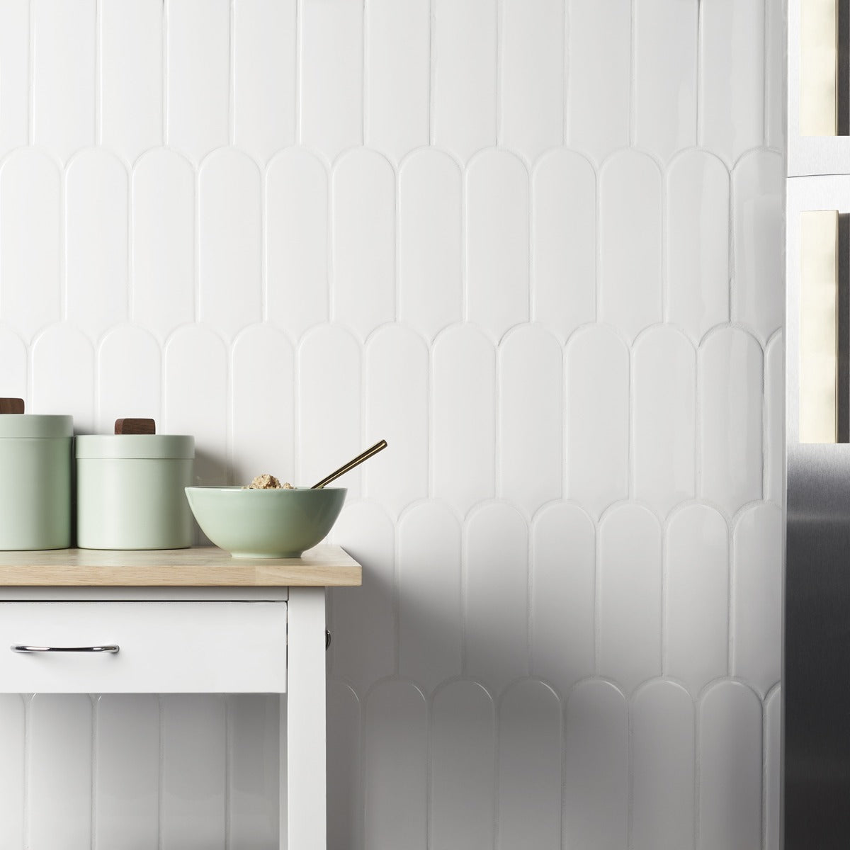 Parry White 3x8 Fishscale Glossy Ceramic Wall Tile - Tilebar – Super Arbor