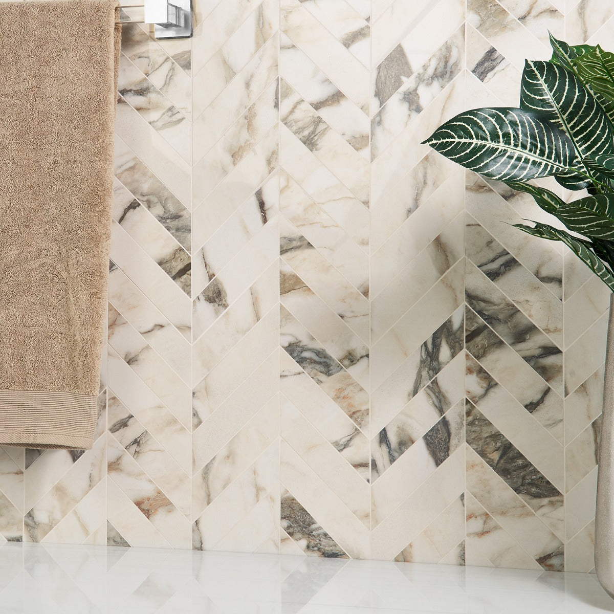Dreamstone Calacatta Rustico Chevron Polished Porcelain Mosaic Tile ...