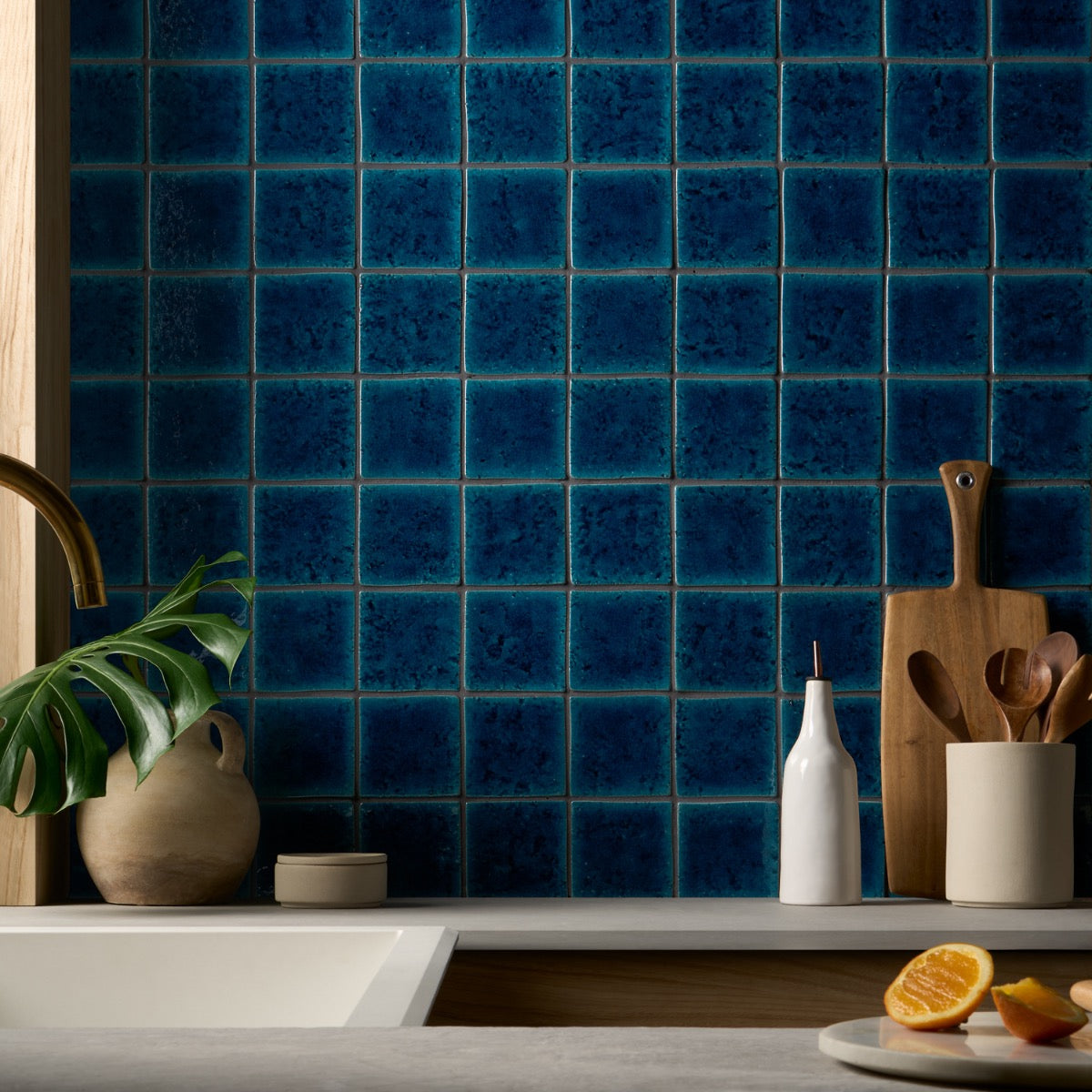 Breeze Ocean Blue 5" Crackled Glossy Porcelain Tile - Lux Tile – Super ...