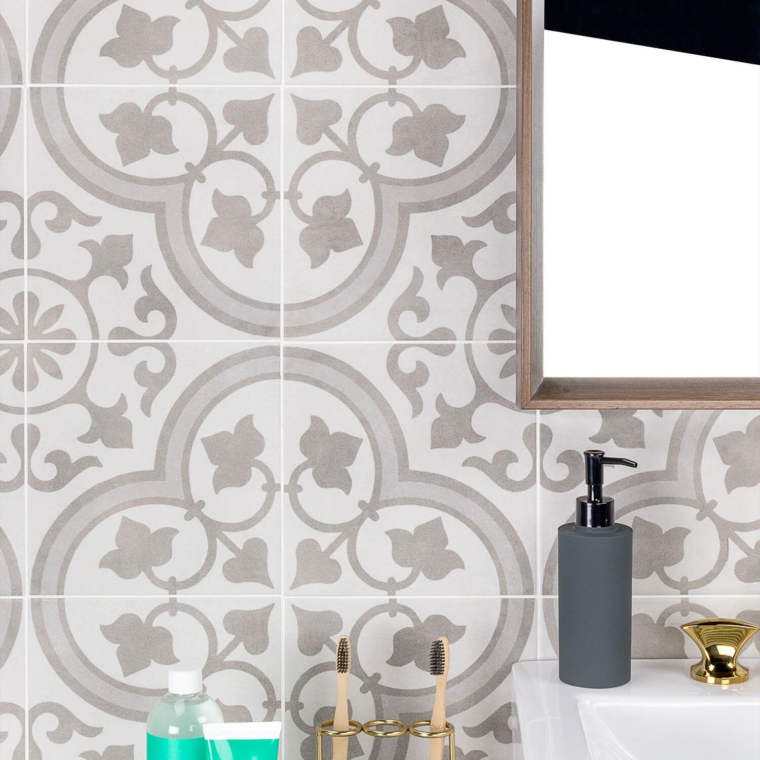 Cascais Silver Ornate 9x9 Matte Porcelain Tile - Lux Tile – Super Arbor