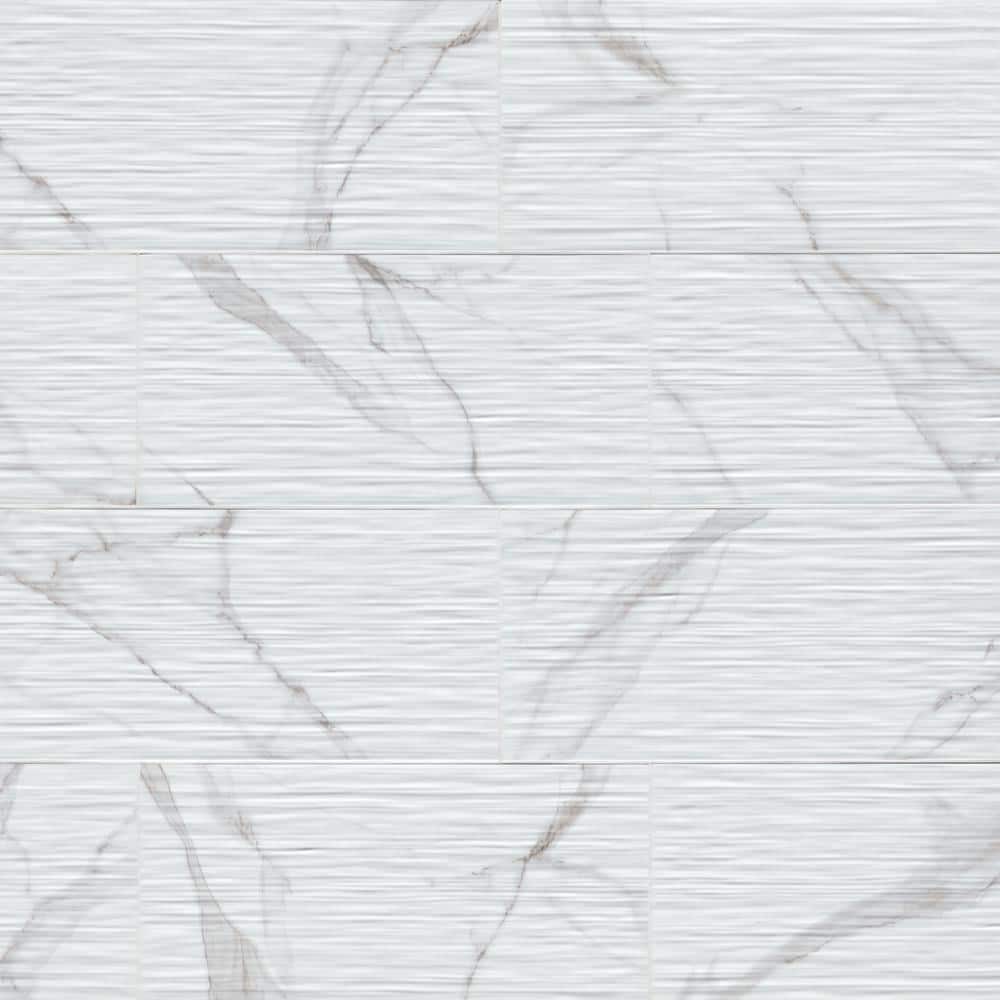 MSI Dymo Statuary Stripe White 12 in. x 24 in. Glossy Ceramic 3D Patte ...