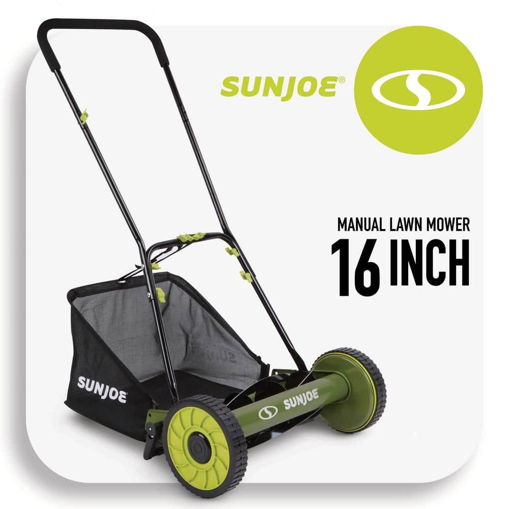 Sun Joe Mow Joe 16 in. Manual Push Walk Behind Reel Mower with Catcher ...