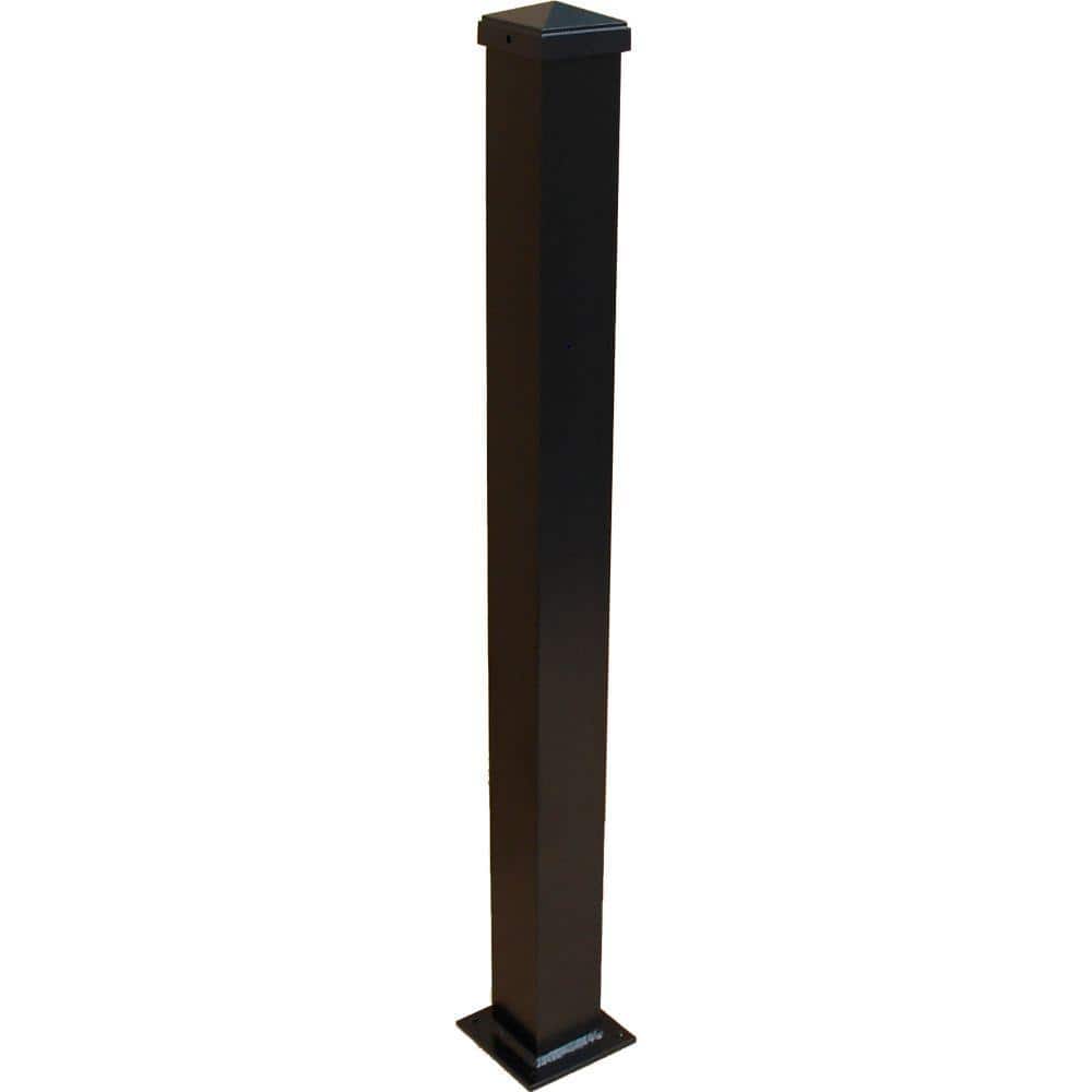 EZ Handrail 3 in. x 3 in. x 38 in. Textured Black Aluminum Post with W ...