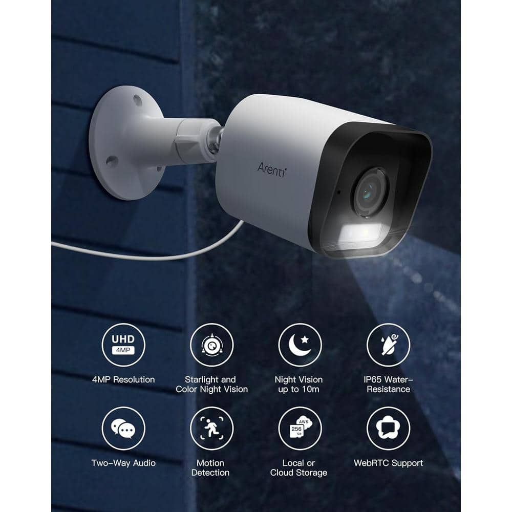ARENTI 4MP Hardwired Wi-Fi Outdoor Security Camera with Spotlight/Sire ...