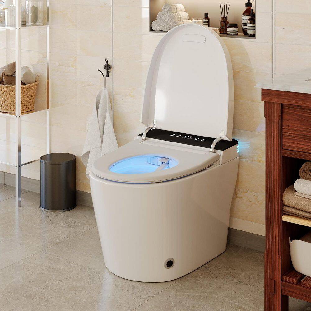 CASAINC Elongated Tankless Smart Bidet Toilet 1.28 GPF White Auto Open ...