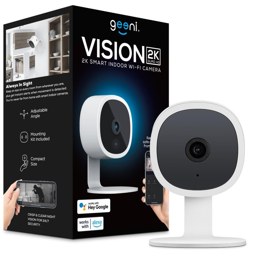 Geeni Vision 2K Wired Plug-In Indoor Smart Security Camera, Flexible S ...
