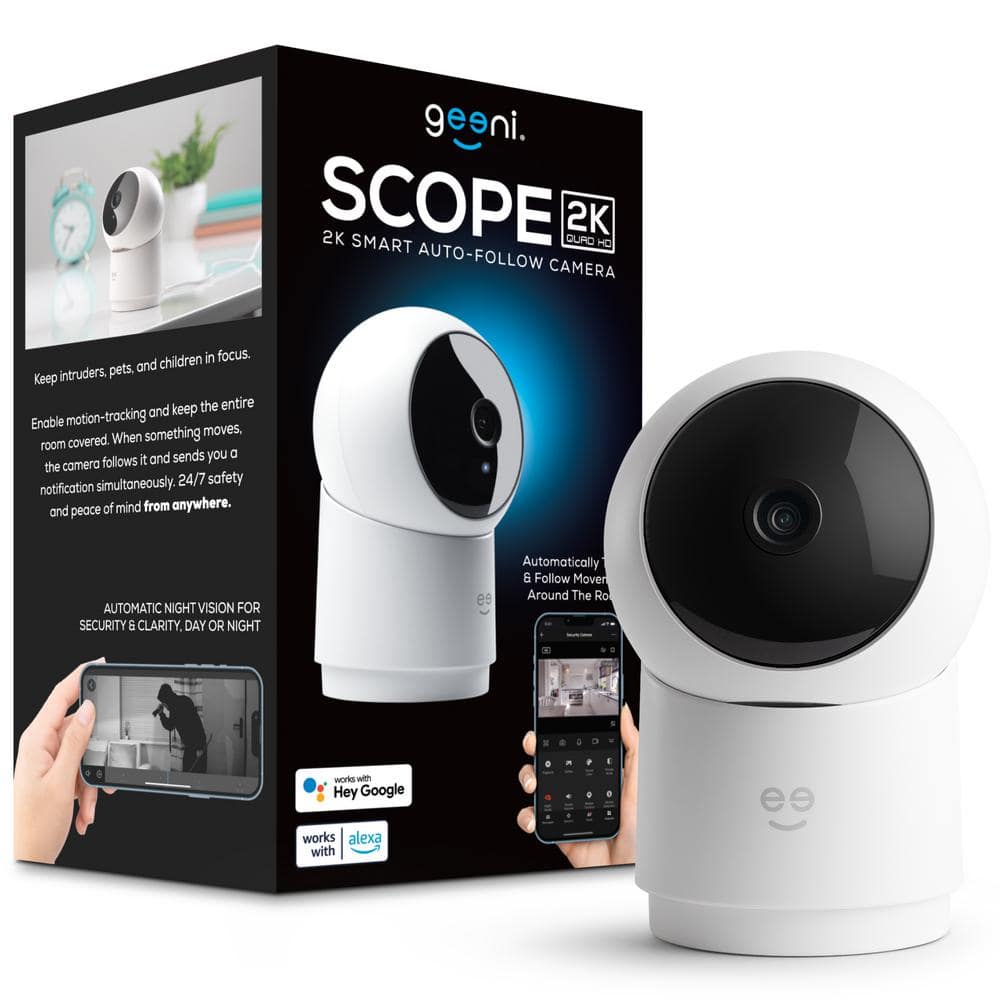 Geeni Scope 2K Wired Plug-In Indoor Smart Auto-Tracking Security Camer ...