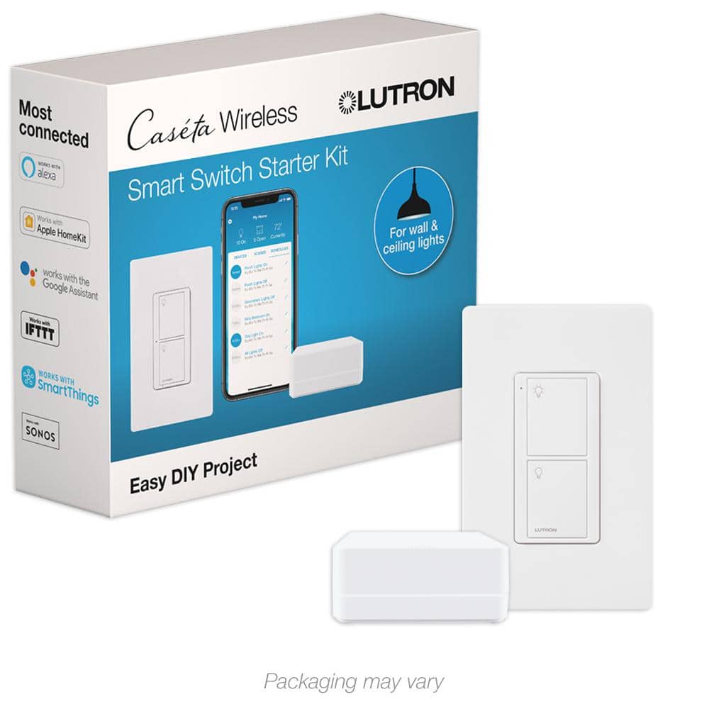 Lutron Caseta Smart Switch Starter Kit with Smart Hub, Neutral Wire Re ...