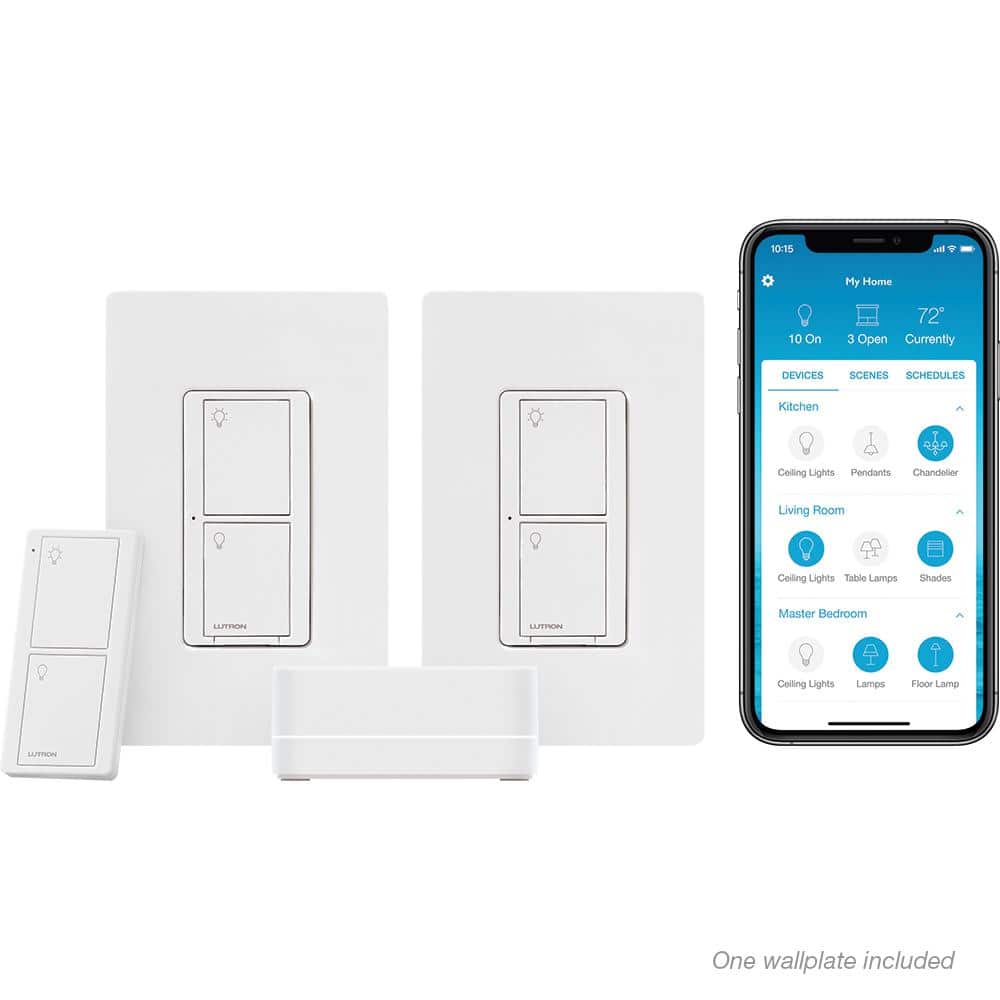 Lutron Caseta Smart Switch (2 Count) Starter Kit with Smart Hub and Pi ...