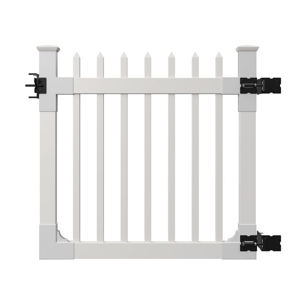 WamBam Fence 4 ft. x 4 ft. Nantucket Vinyl Picket Fence Gate with Stai ...