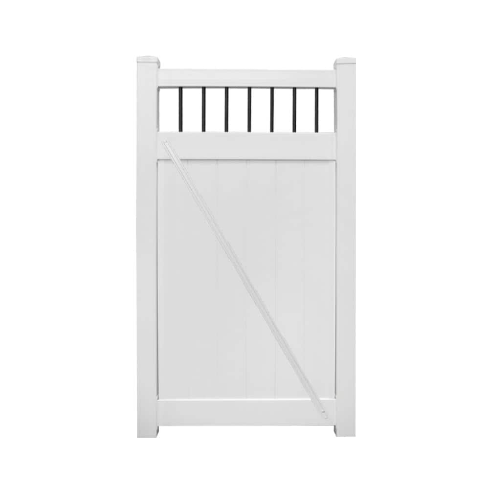 Weatherables Bradford Vinyl Privacy Fence Gate Kit - 3.7 ft x 6 ft, Wh ...