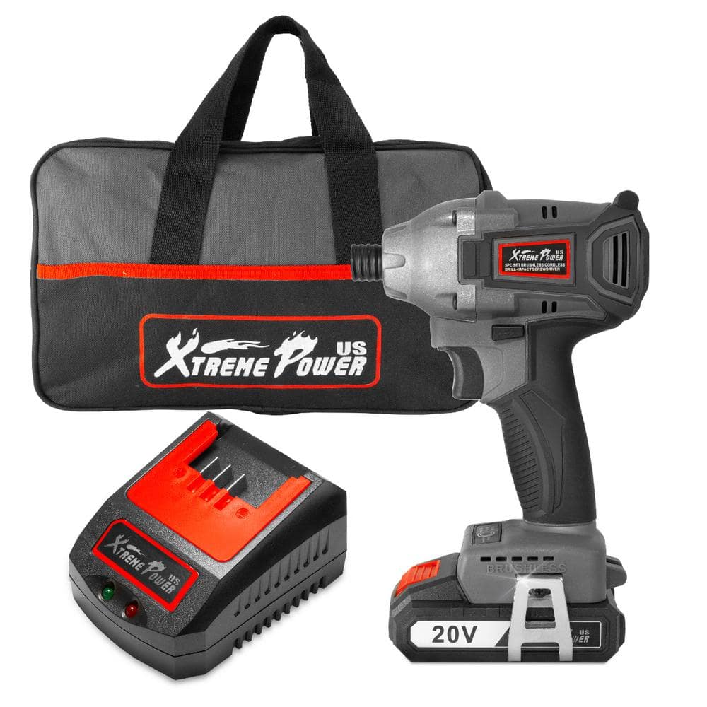 XtremepowerUS 20-Volt 1/4 in. Brushless Cordless Impact Driver Lithium ...