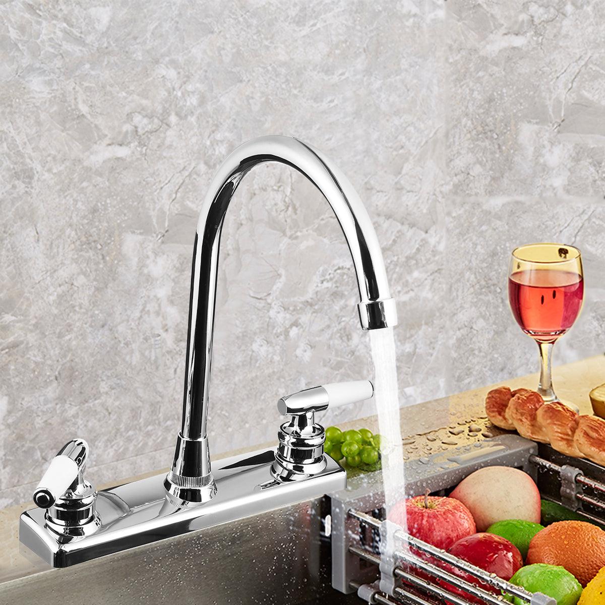 Double Holes and Handles Kitchen Faucet Hot Cold Basin Sink Mixer Wate ...