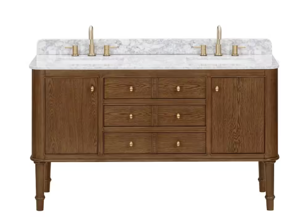 Collette 60 in W x 22 in D x 35 in H Double Sink Bath Vanity in Cinnam ...