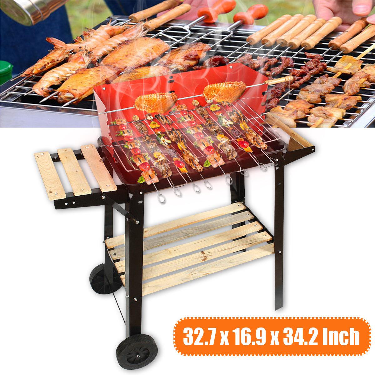 Rectangular BBQ Grill Charcoal Barbecue Pit Outdoor Camping Patio Back ...