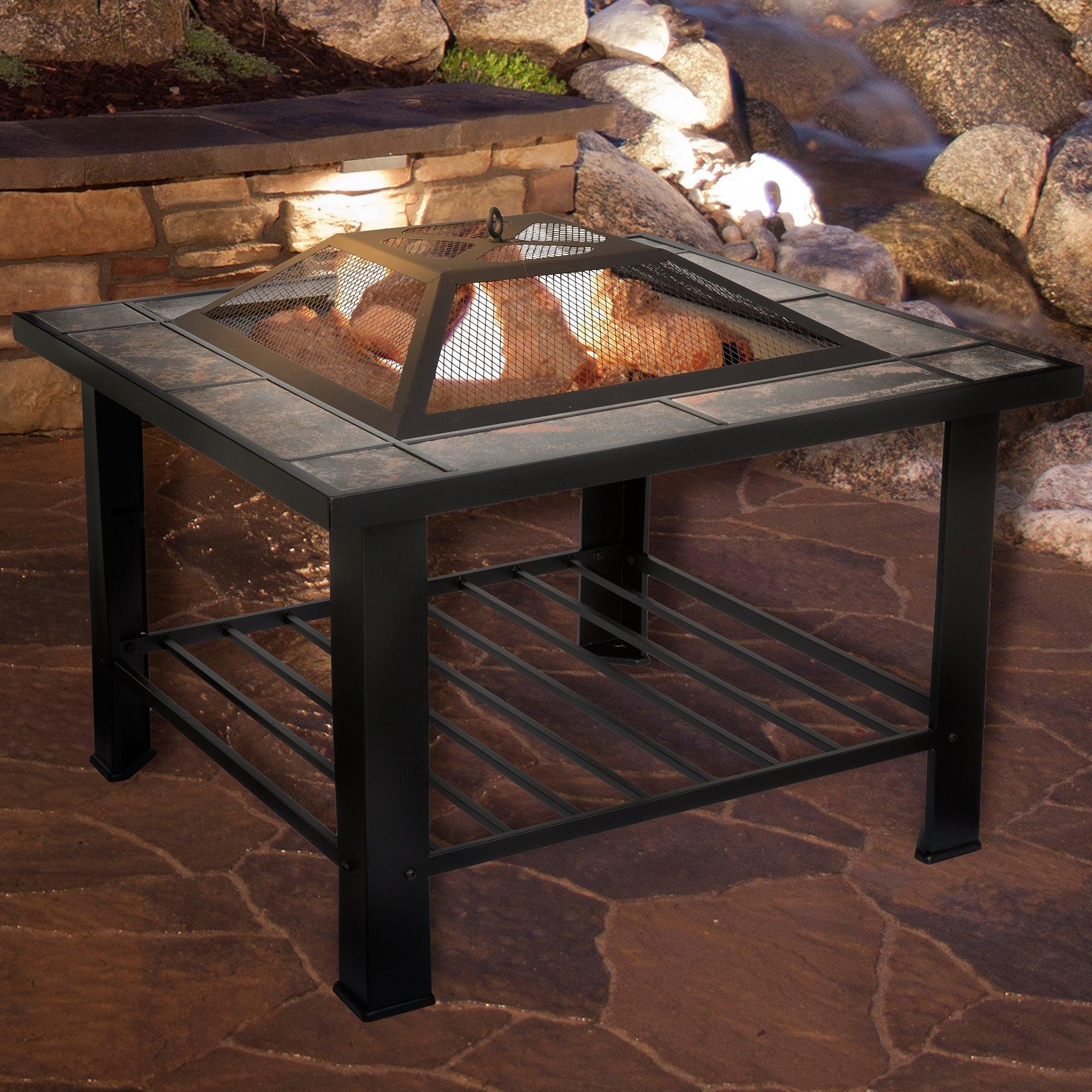 Fire Pit Set, Wood Burning Pit - Includes Screen, Cover and Log Poker ...