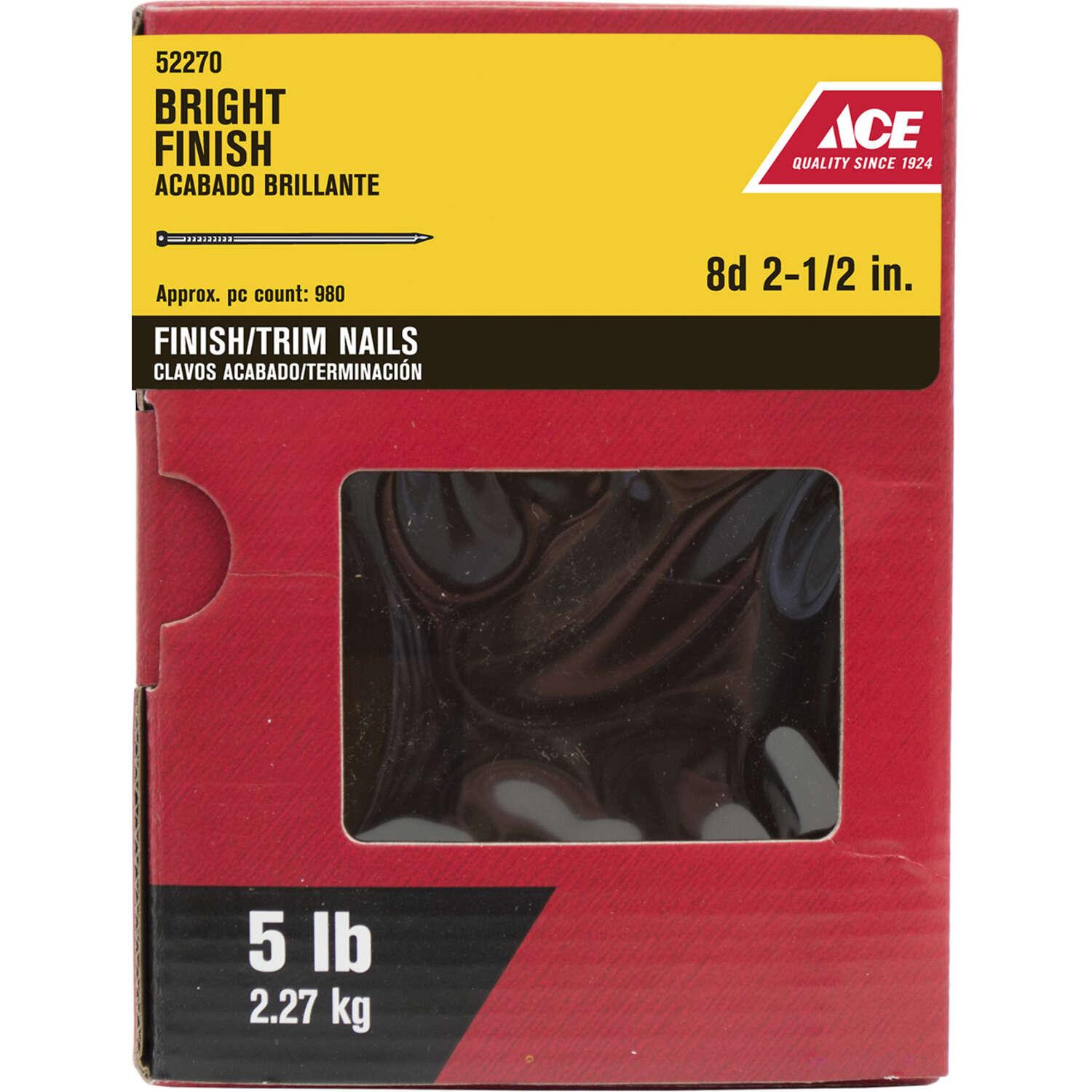 Ace 8D 2-1/2 in. Finishing Bright Steel Nail Countersunk Head 5 lb ...