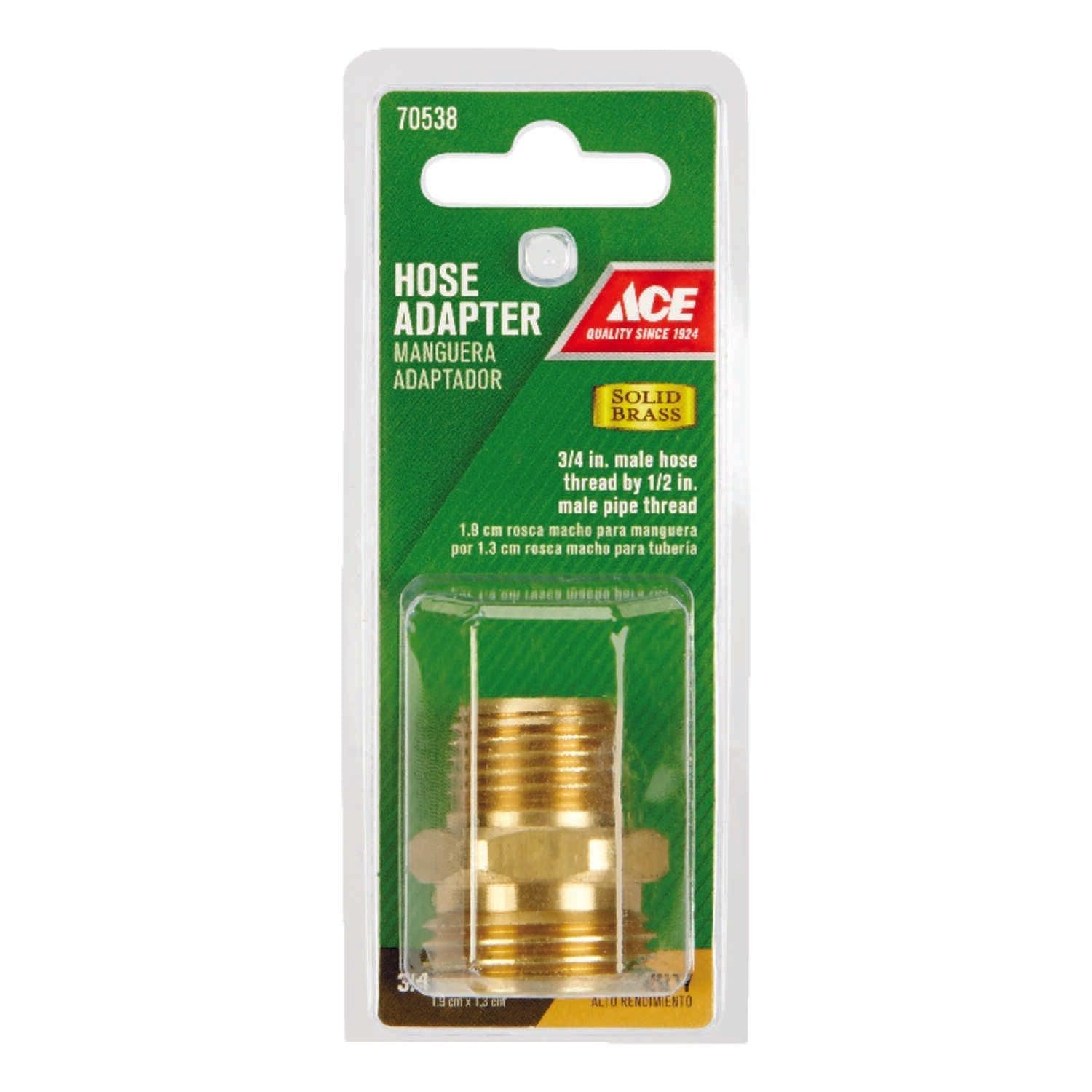 Ace 3/4 in. MHT x 1/2 in. MPT in. Brass Threaded Double Male Hose Adap ...