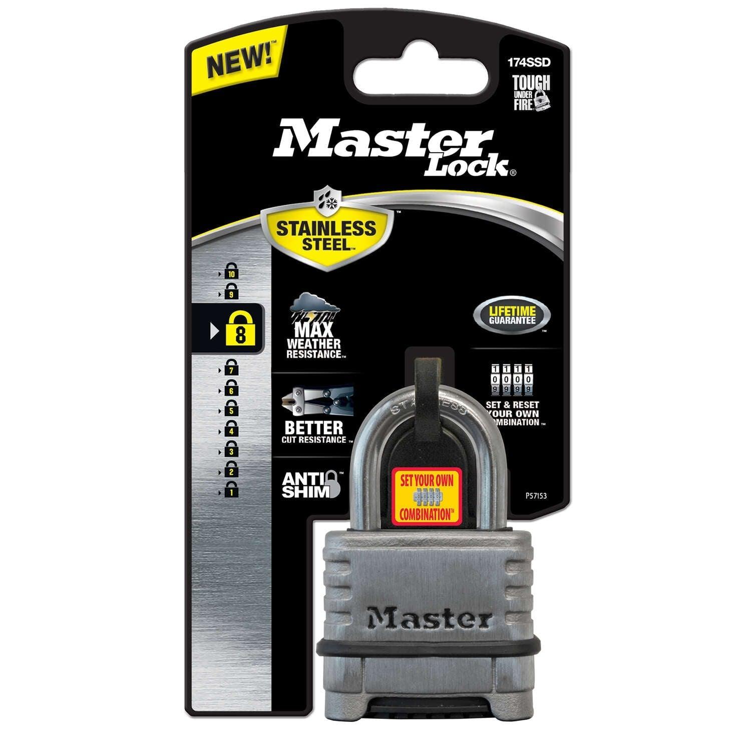 Master Lock 2.25 in. W Stainless Steel 4-Dial Combination Padlock ...