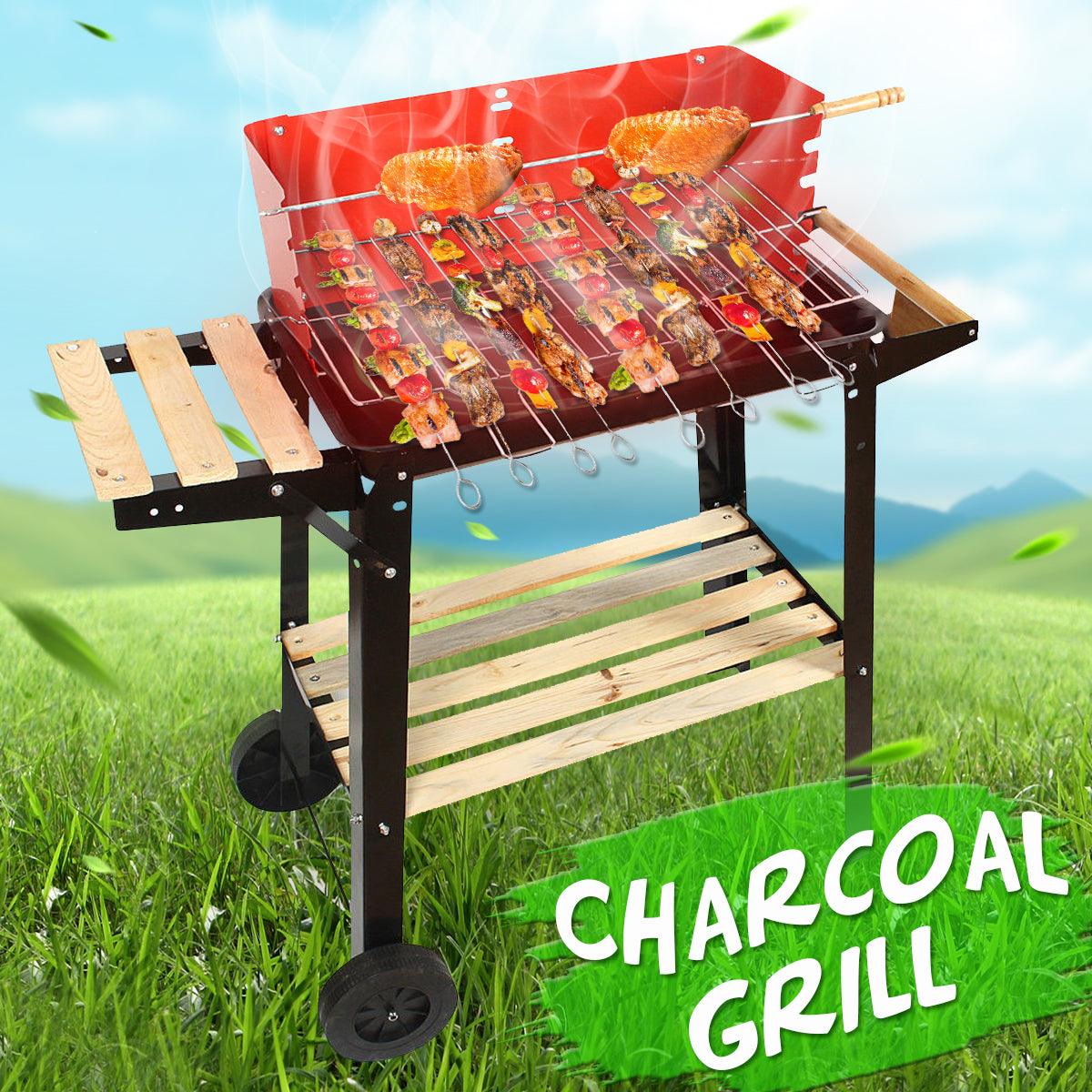 Rectangular Steel BBQ Grill Charcoal Barbecue Outdoor Camping Patio Ba ...